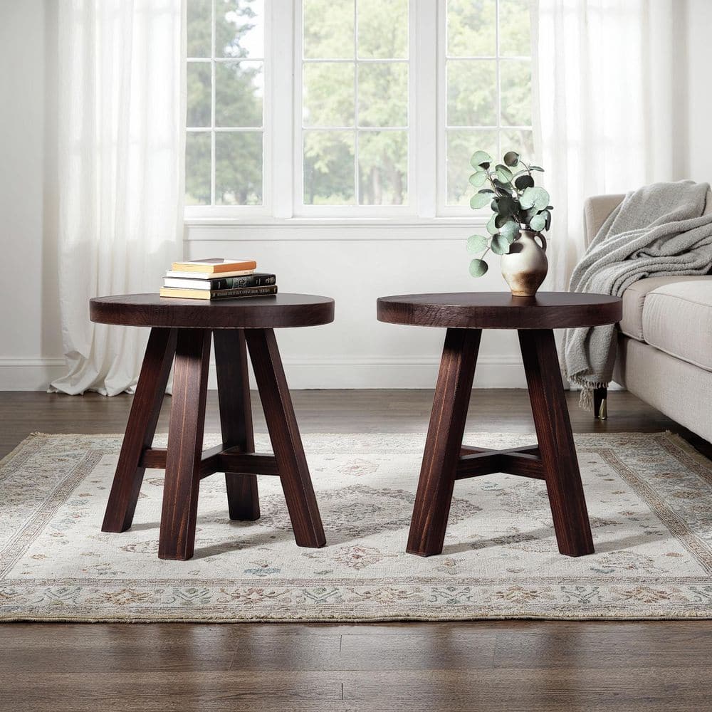 Walker Edison Furniture Company Colt 18 in. Espresso Rustic Round Solid ...