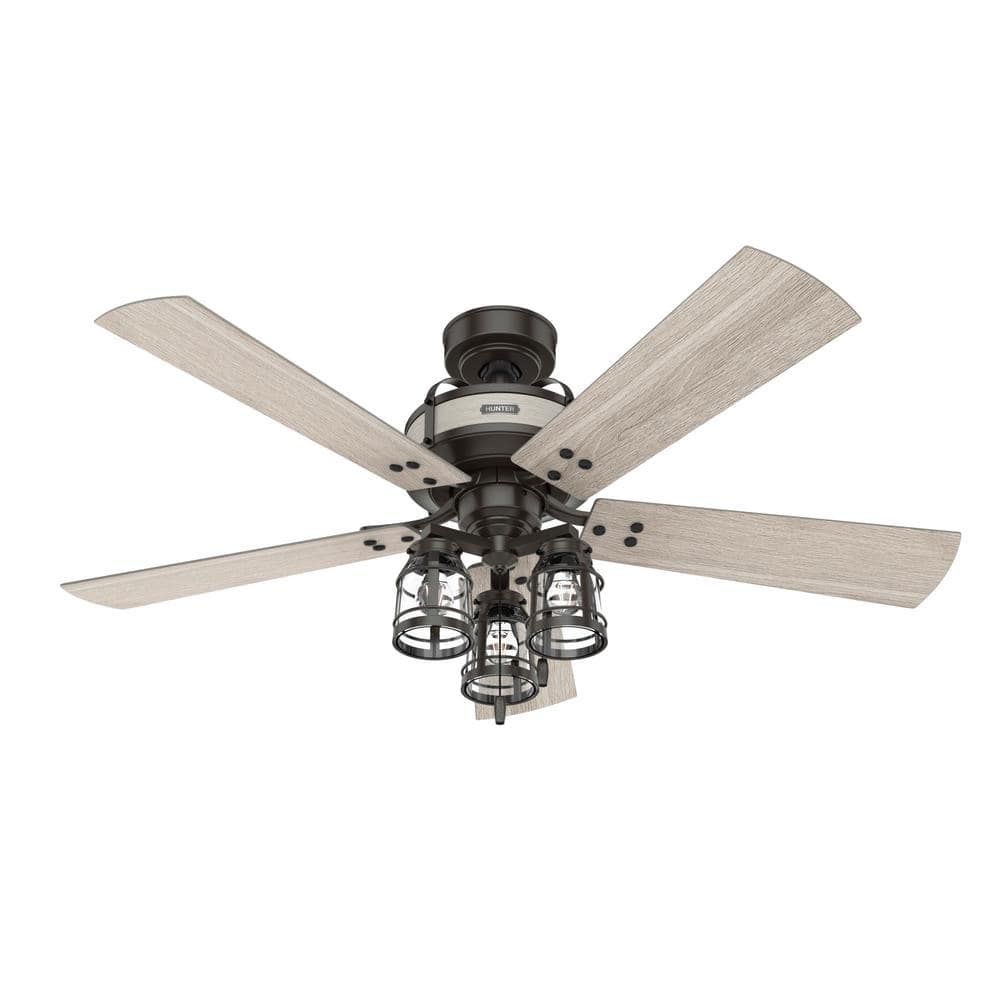 Hunter Oakland 52 in. Indoor Noble Bronze Ceiling Fan with Light Kit ...