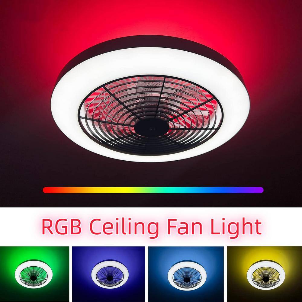 TOZING 20 in. LED Indoor Black Low Profile RGB Flush Mount Ceiling Fan ...