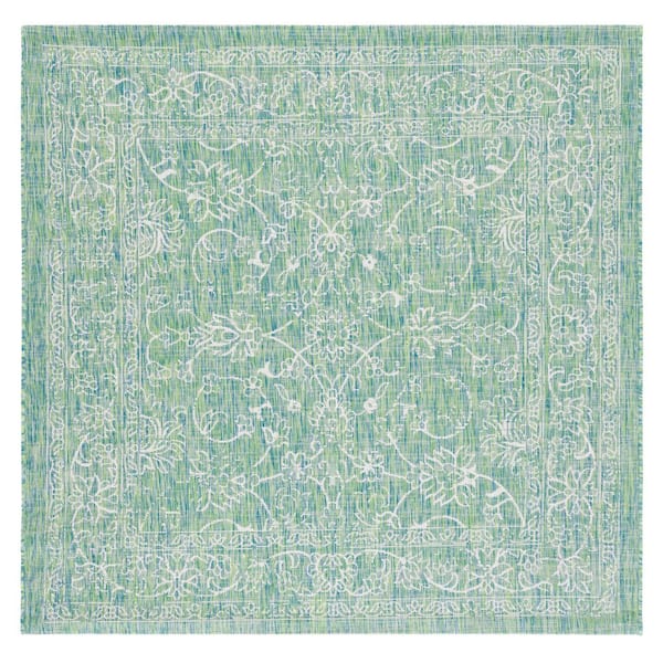 SAFAVIEH Courtyard Green/Ivory 8 ft. x 8 ft. Border Floral Scroll ...