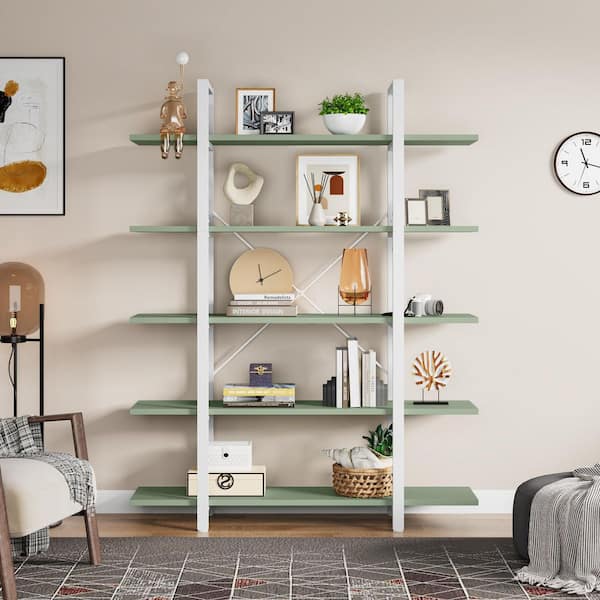 BYBLIGHT Eulas 72" in. Tall Green and White Wood 5-Shelf Standard ...