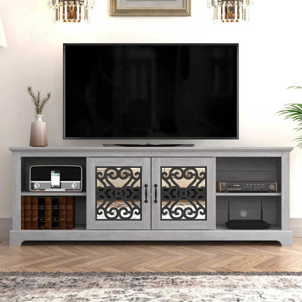 GALANO Calidia 68.2 in. Dusty Gray Oak with Gray Stone 2 Door TV Stand ...