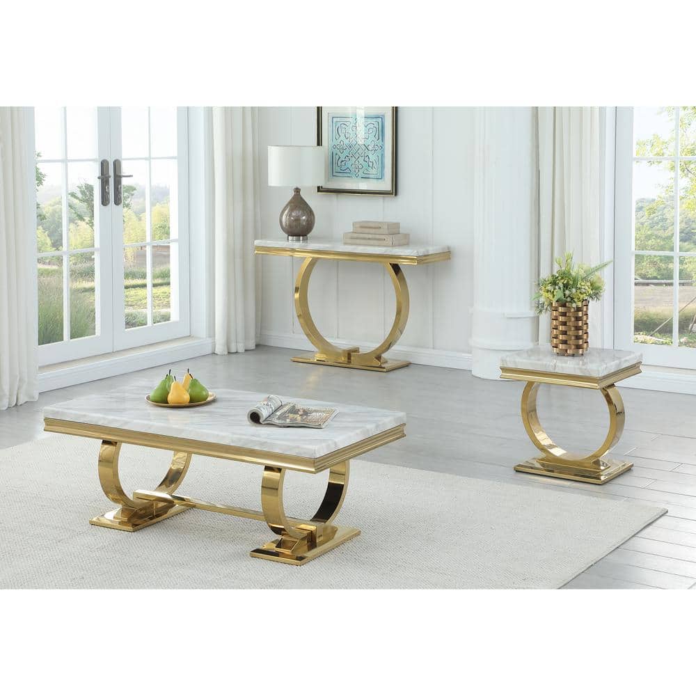 Best Master Furniture Lexington 47 in. L White Rectangle Faux Marble ...