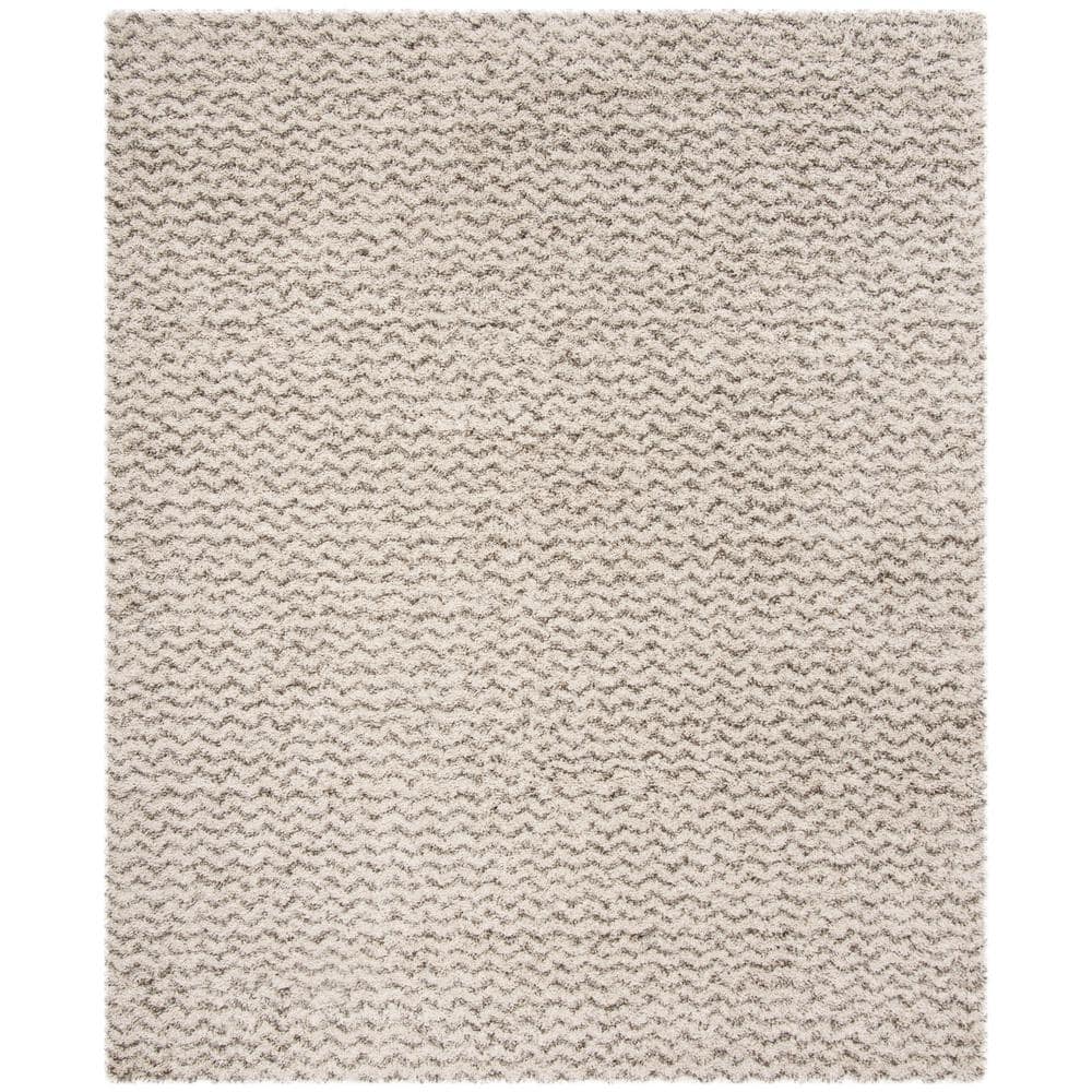 SAFAVIEH Hudson Shag Ivory/Gray 8 ft. x 10 ft. Geometric Striped ...