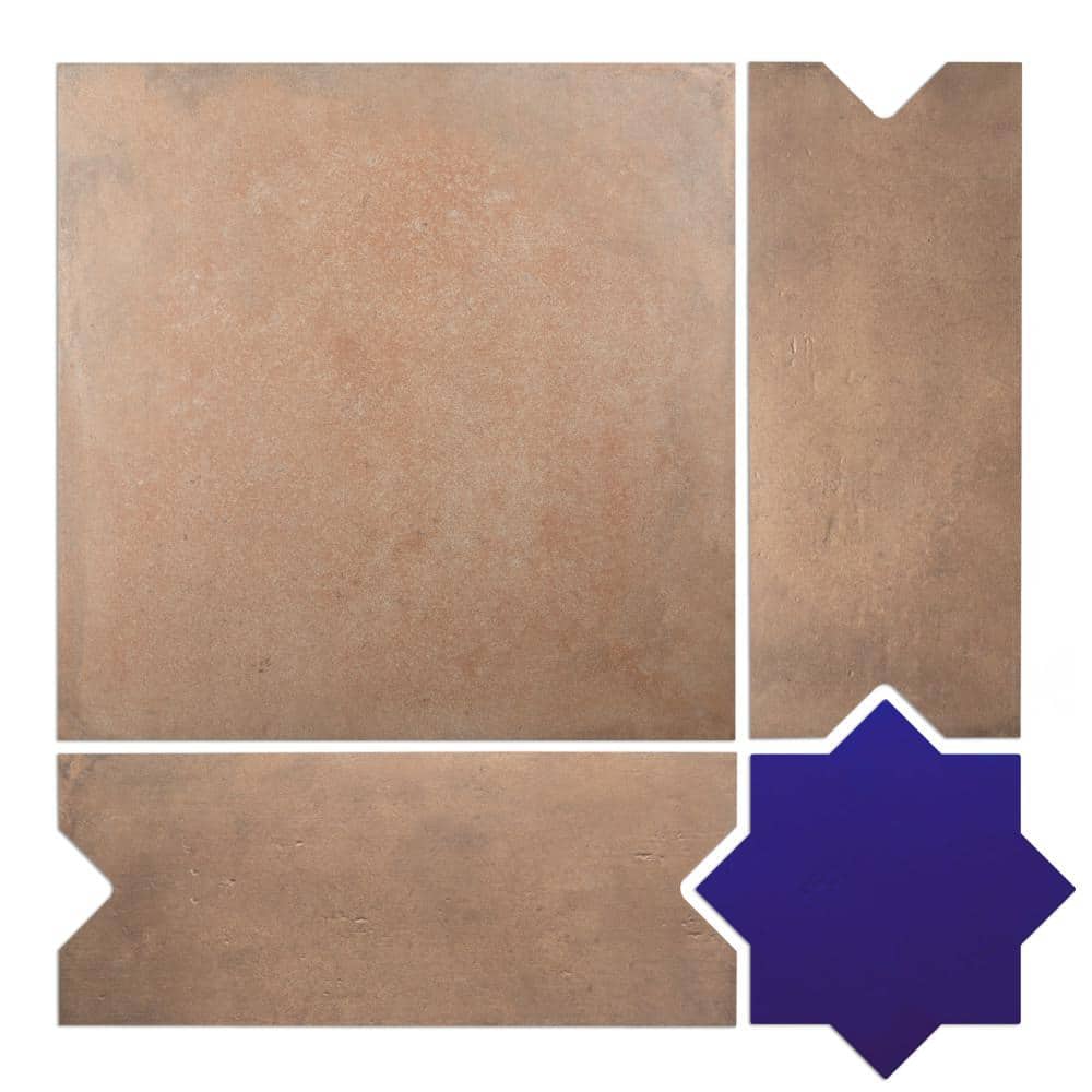Merola Tile Argile Bordeaux Ferrara with Losanga and Blue Star 24-5/8 ...