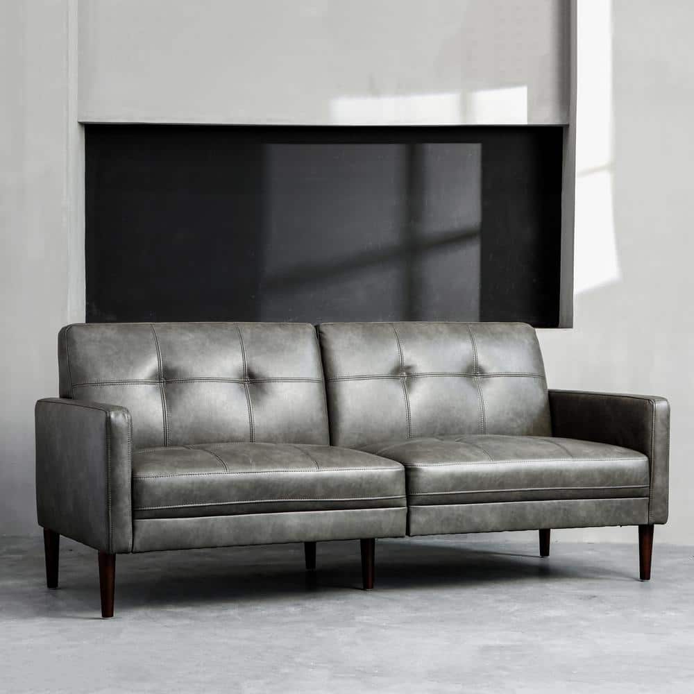 Spruce & Spring Atlas 73 in. Square Arm Faux Leather Straight Sofa in ...