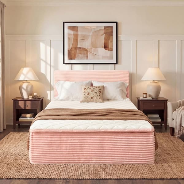 Allwex Zuke Pink Plush Corduroy Memory Foam Frame Full Size Upholstered ...
