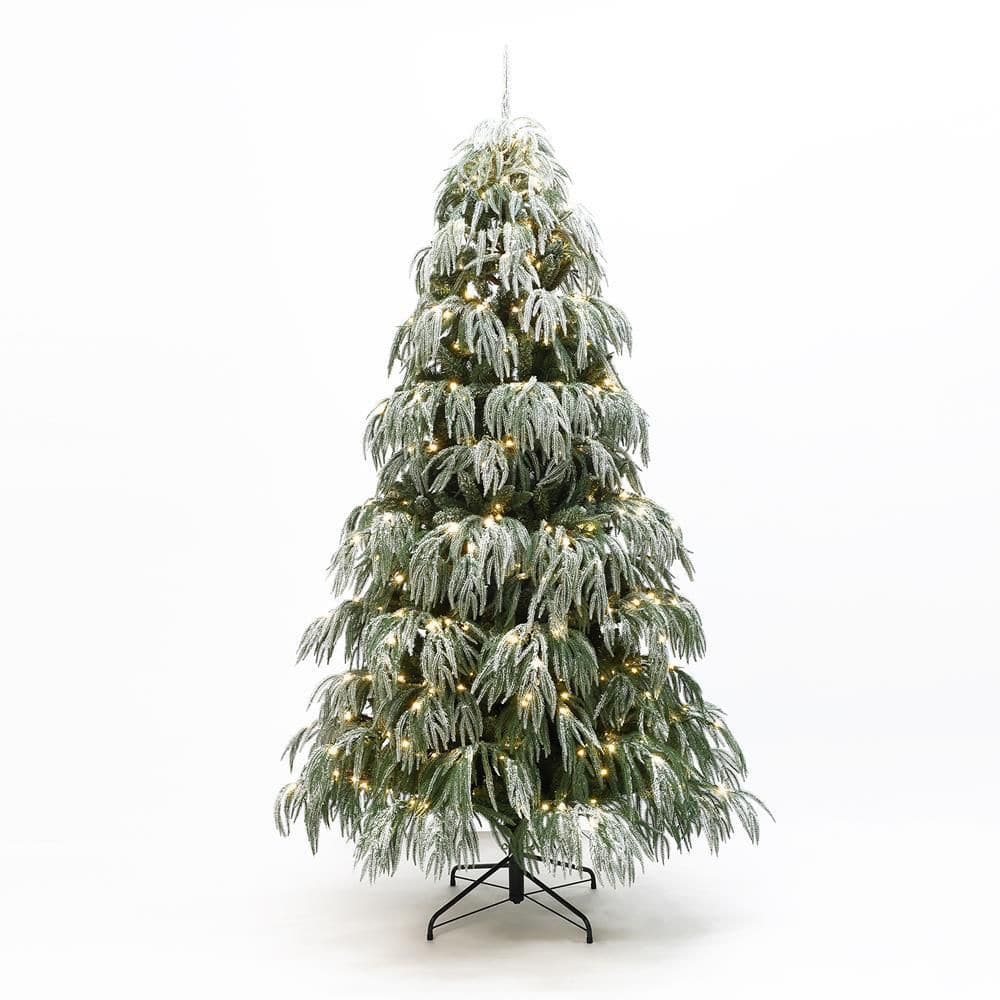 LuxenHome 7 ft. Prelit Snow-Flocked Downswept Branches Artificial ...