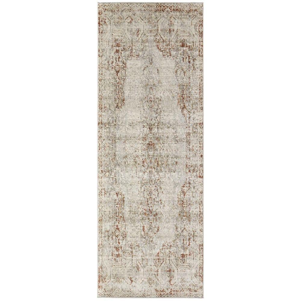 HomeRoots 2 ft. x 10 ft. Ivory, Gray, Brown Abstract Runner Rug ...