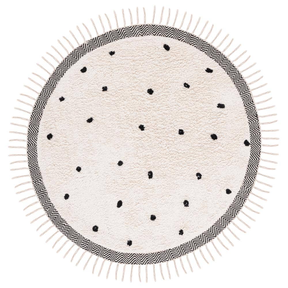 SAFAVIEH Easy Care Ivory/Black 4 ft. x 4 ft. Machine Washable Pokat Dot ...