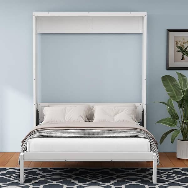 Boosicavelly White Wood Frame Queen Murphy Bed with Desk Combo BOBBFB11W Q The Home Depot