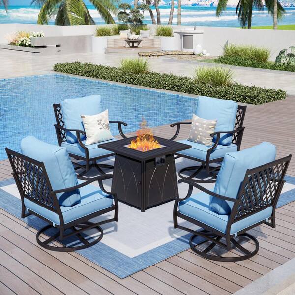 PHI VILLA 4 Seat 5-Piece Metal Steel Outdoor Patio Conversation Set ...