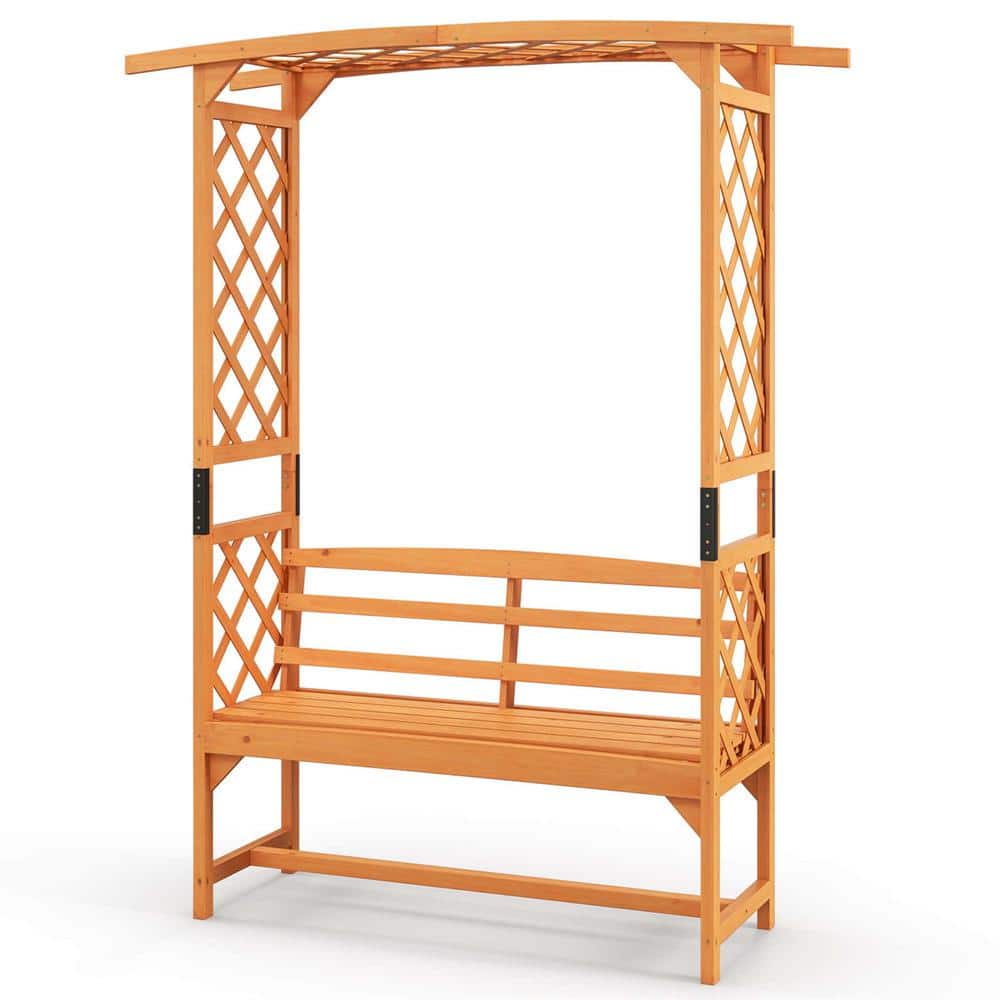 Costway 79 in. x 63 in. Wood Patio Garden Arbor with Pergola 2-Seat ...