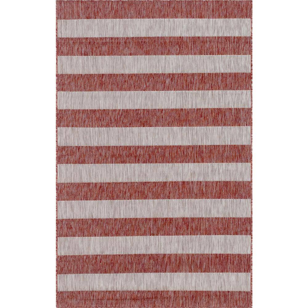 Unique Loom Outdoor Distressed Stripe Rust Red 9 ft. x 12 ft. Area Rug ...