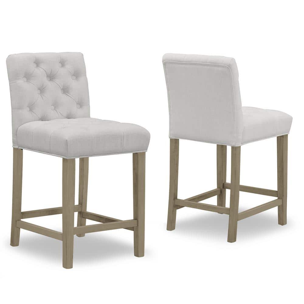 Glamour Home 24 in. Alee Beige Fabric with Tufted Buttons and Wood Legs ...