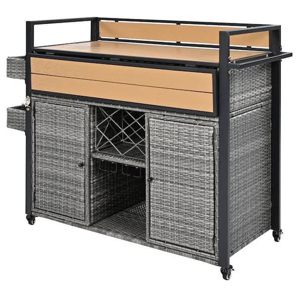 EPIPHANY DOUBLED INC 52.8 in. W Wicker Rolling Outdoor Bar Grill Cart ...
