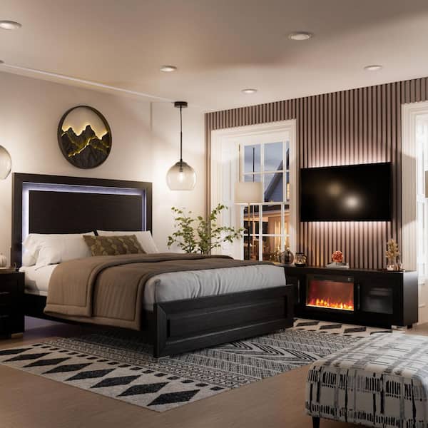 Furniture of America Fairhart 2-Piece Modern Black Wood King Panel ...