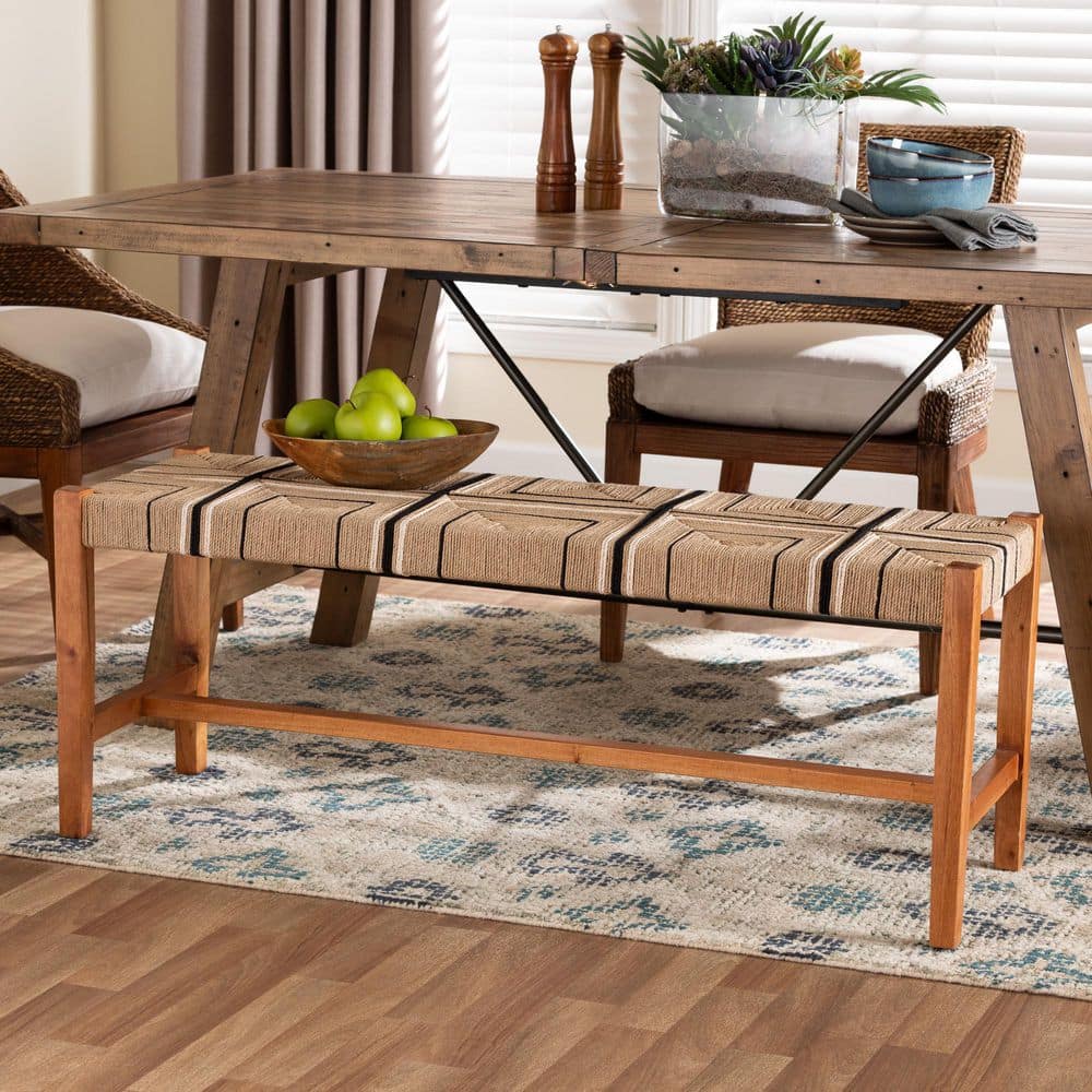 bali & pari Prita Natural Brown Dining Bench with Woven Seat 47.5 in ...