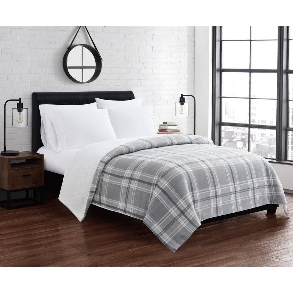 Cannon Cozy Teddy Grey Plaid Polyester Twin XL Blanket BK4314GYTX-4500 ...
