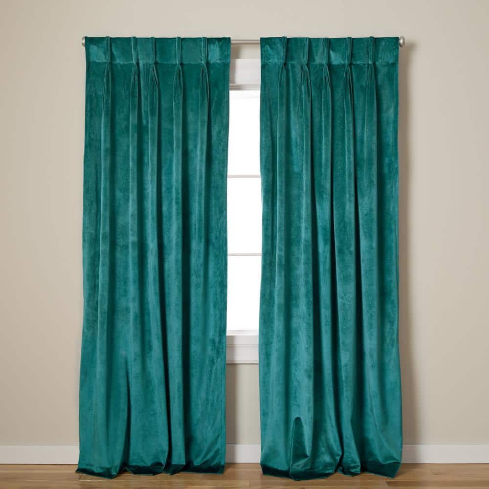 EXCLUSIVE HOME Velvet Teal Solid Light Filtering Triple Pinch Pleat ...