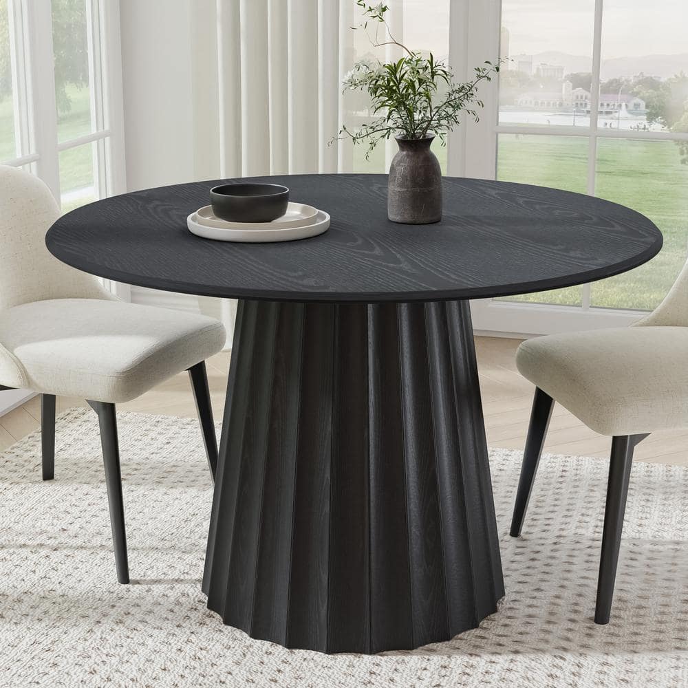 Lirago Round Black Wood 46 in. Column Base Dining Table Seats 4 HD ...