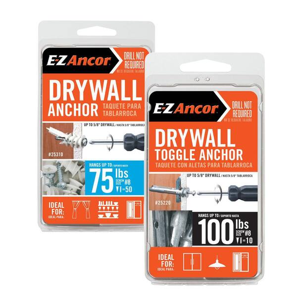 E-Z Ancor Twist-N-Lock 75 lbs. & Toggle-Lock 100 lbs. Drywall Anchors ...