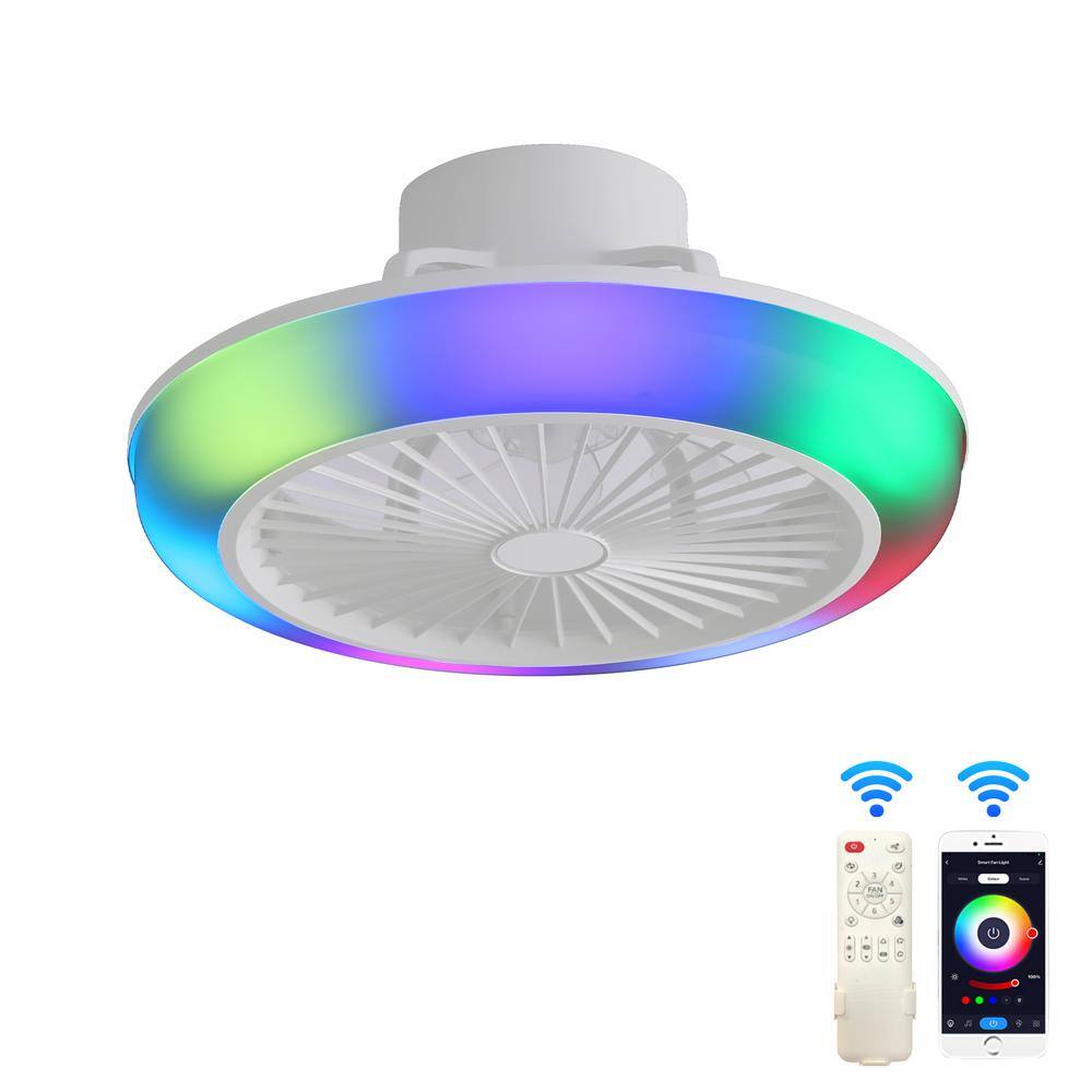 FIRHOT 18 in. Dimmable LED Indoor White Smart Ceiling Fan with RGB ...