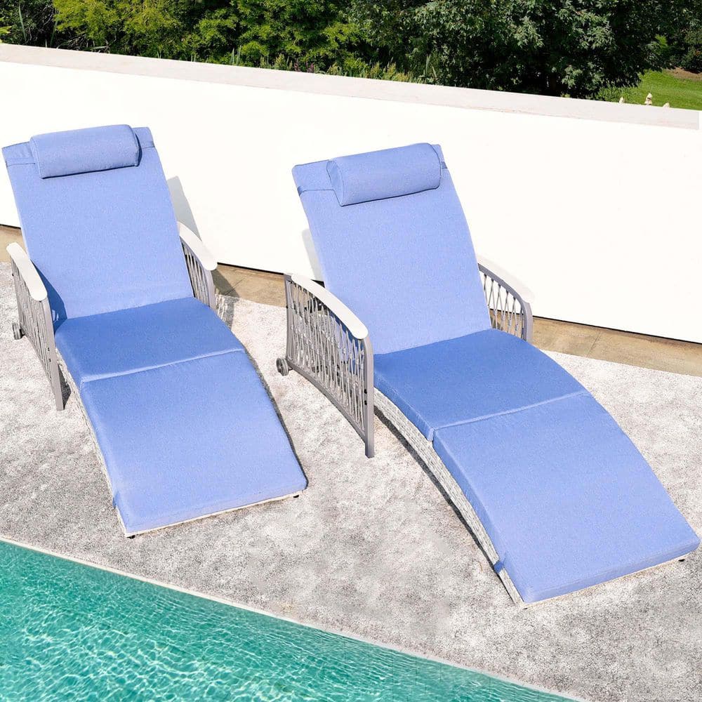 Zeus & Ruta Gray Wicker Outdoor Chaise Lounge with 5-Position Backrest ...