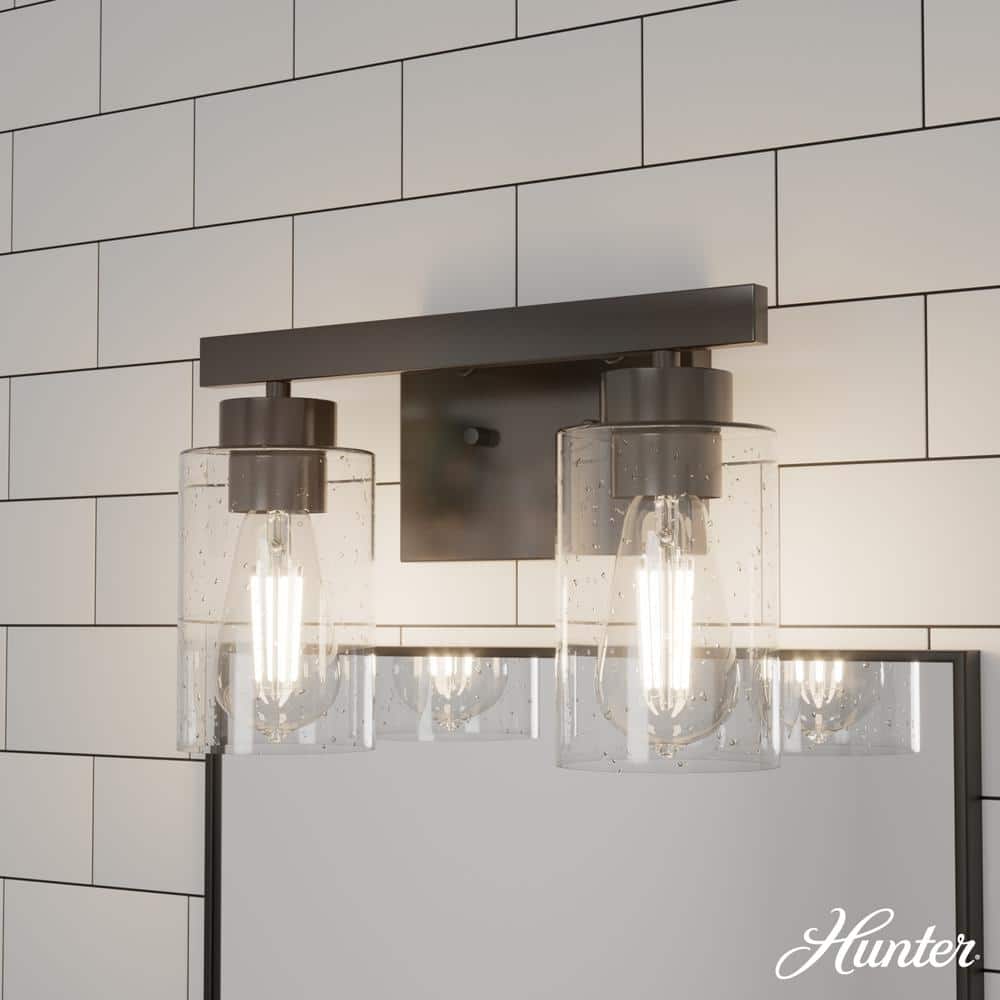 Hunter Hartland 13 in. 2-Light Noble Bronze Vanity Light with Clear ...