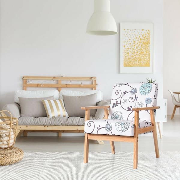 Clihome Modern Accent Chair with Rubber Wood Frame and Lumbar Pillow CL ...