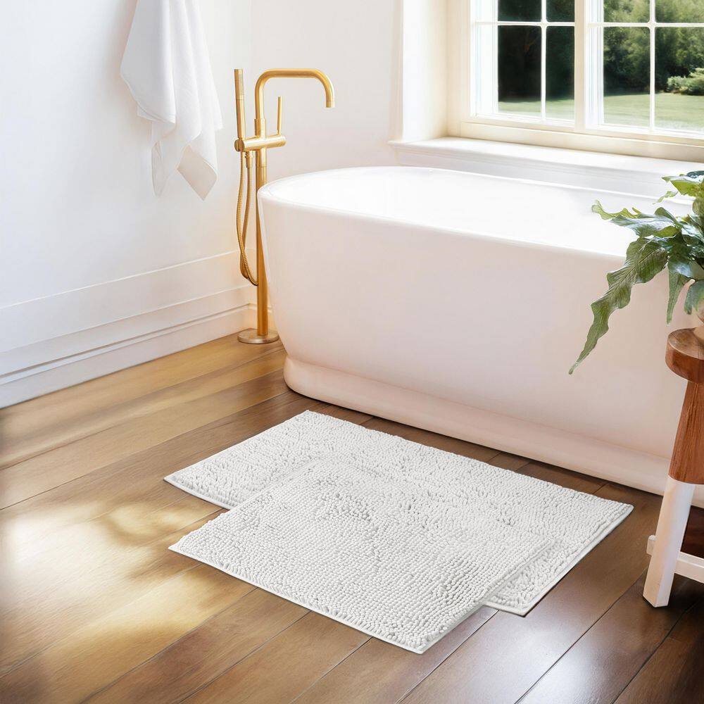 Becky Cameron Ultra Soft White Chenille 2-Piece Bath Mat Set SHP-BM-2PK ...