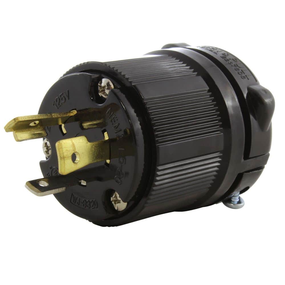 AC WORKS NEMA L5-20P 20A 125V 3-Prong Locking Male Plug in Black With ...