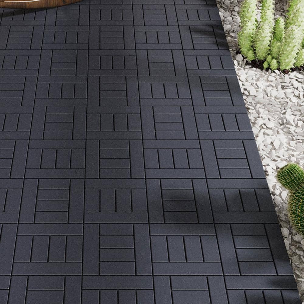 Tunearary 12 in. x 12 in. Dark Gray Outdoor Modular Interlocking Deck ...