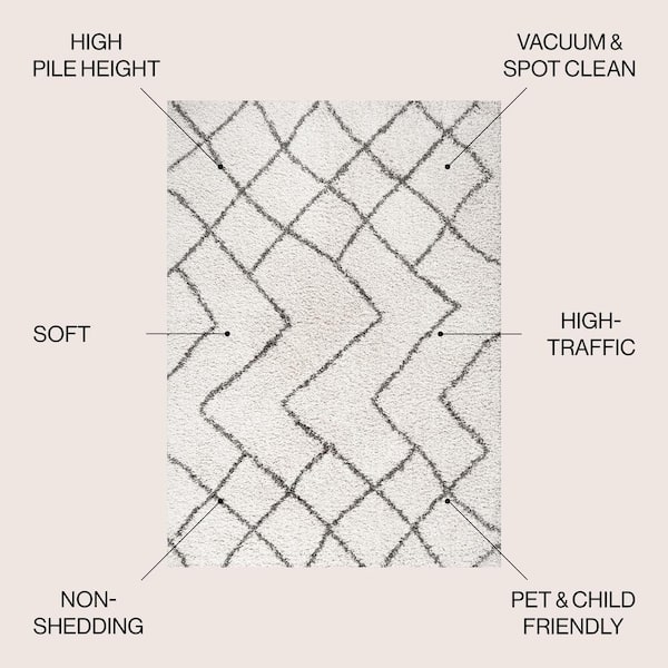 JONATHAN Y Inca Moroccan Diamond Shag Beige/Dark Gray 8 ft JONATHAN Y Inca Moroccan Diamond Shag Beige/Dark Gray 8 ft