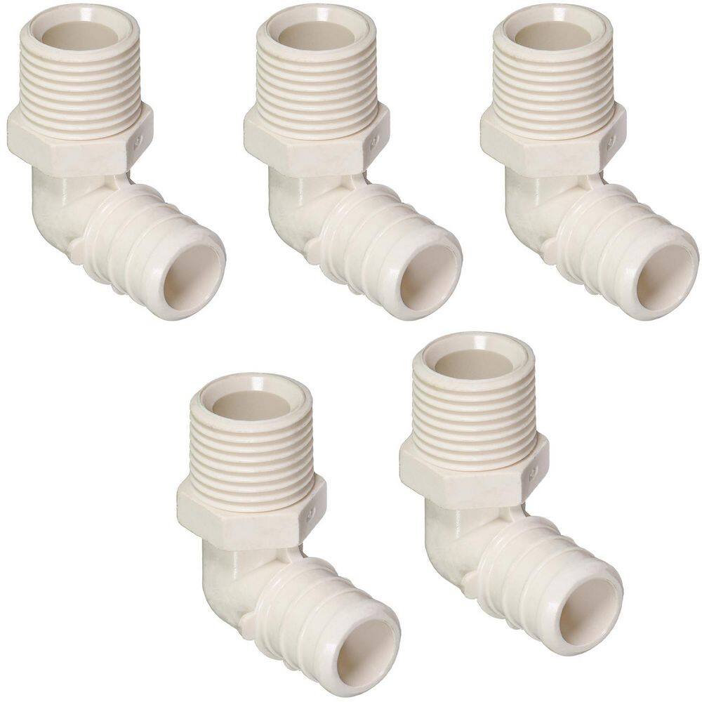 PLUMBFLEX 3/4 in. x 1/2 in. Plastic PEX Poly Alloy 90-Degree Elbow PEX x MPT Barb Pipe Fitting ...