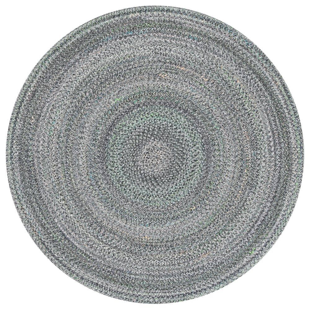 SAFAVIEH Braided Green Gray Doormat 3 ft. x 3 ft. Abstract Round Area ...