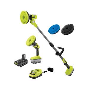 RYOBI ONE+ 18V Cordless Telescoping Power Scrubber Kit with 2.0 Ah ...