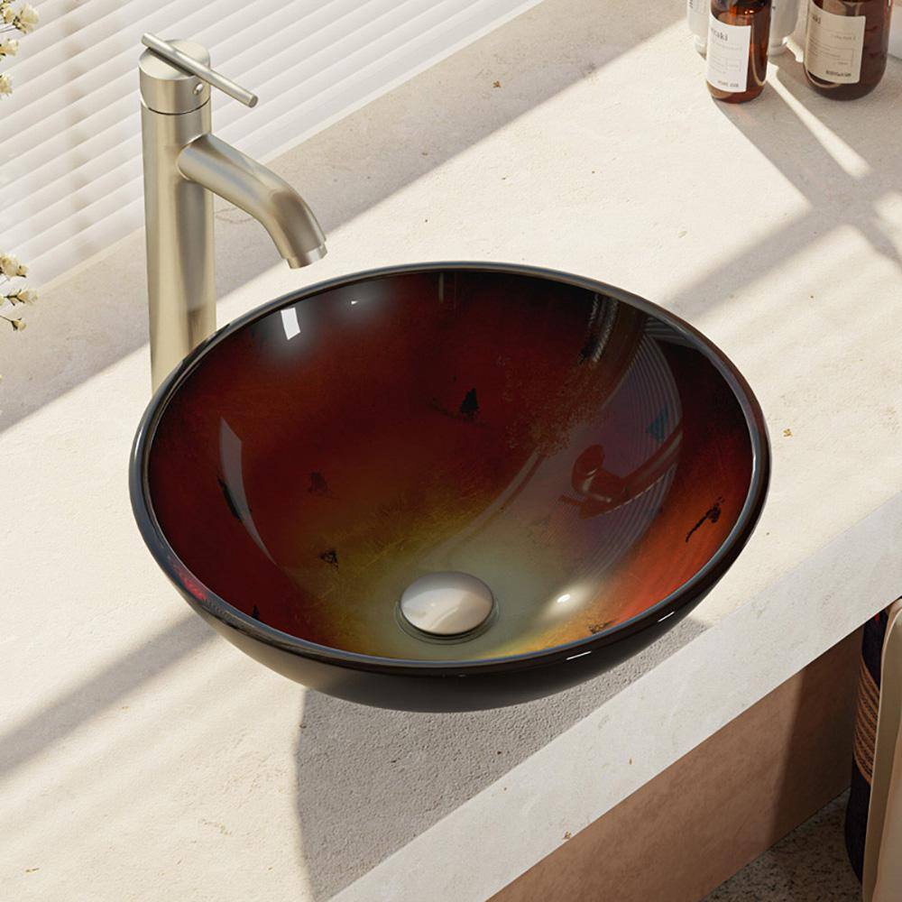 Rene Glass Vessel Sink in Gradient Red with R9-7001 Faucet and Pop-Up ...