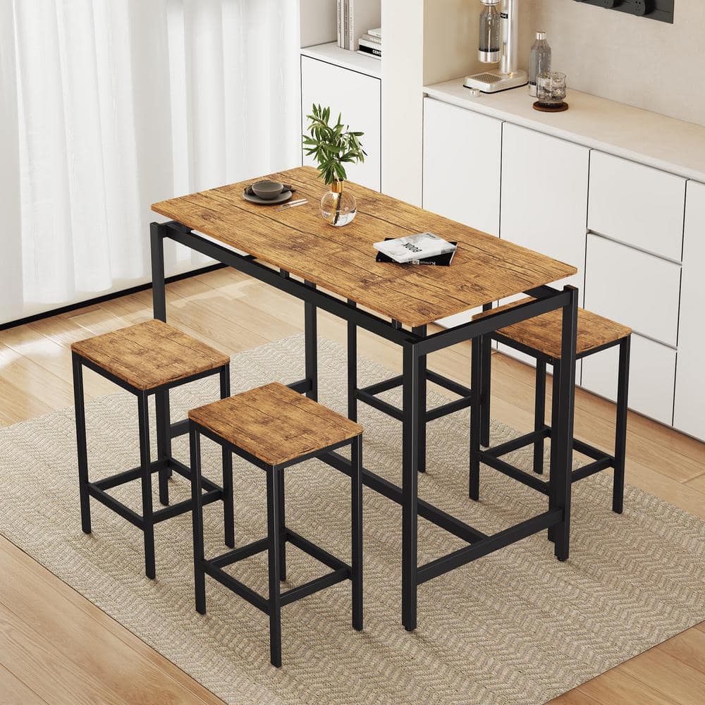 Nestfair 5-Piece Brown MDF Top Compact Bar Table Set Seats 4 BSTM1731D ...