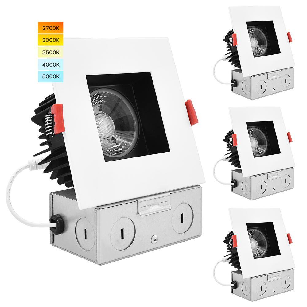 LUXRITE 4" Square LED Recessed Light J-Box 15W 5 Color Selectable 1100 ...