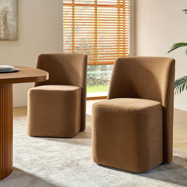 JAYDEN CREATION Warner Camel Modern Armless Dining Chair with Wheels ...
