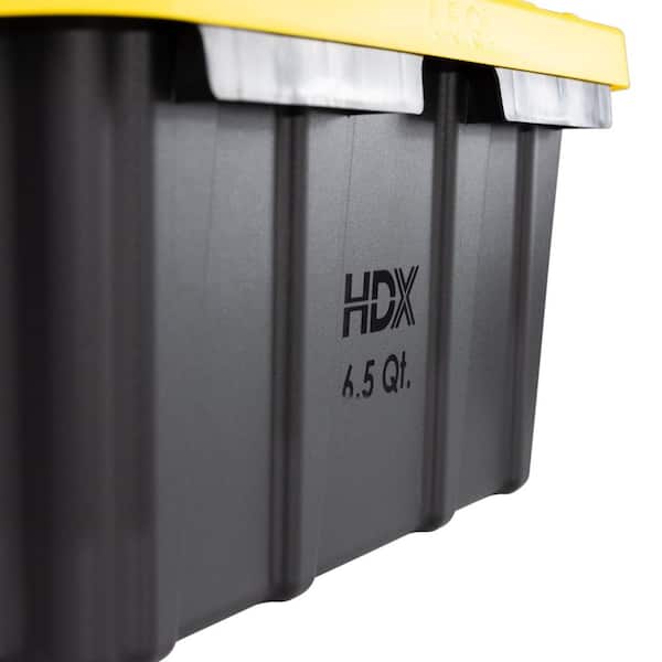 HDX 6.5-Qt Tough Storage Tote in Black with Yellow Lid 999-6QT-HDX ...