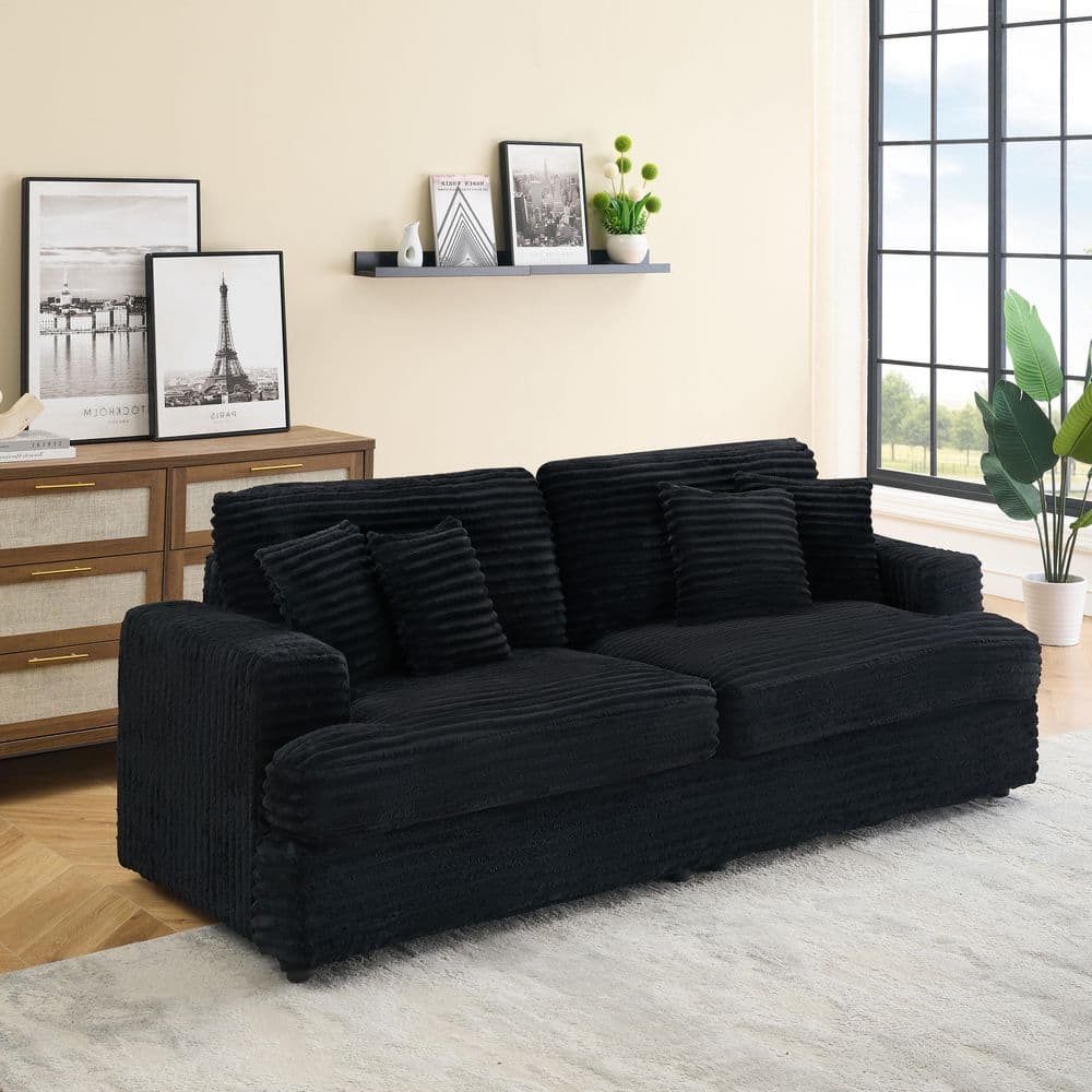 Noble House Deborah 88.58 in. Corduroy Upholstered Sectional Sofa in ...