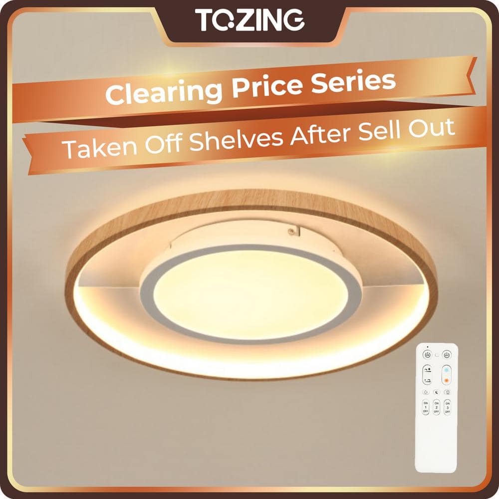 TOZING 15.75 in. White and Wood Dimmable Integrated LED Modern Novel ...