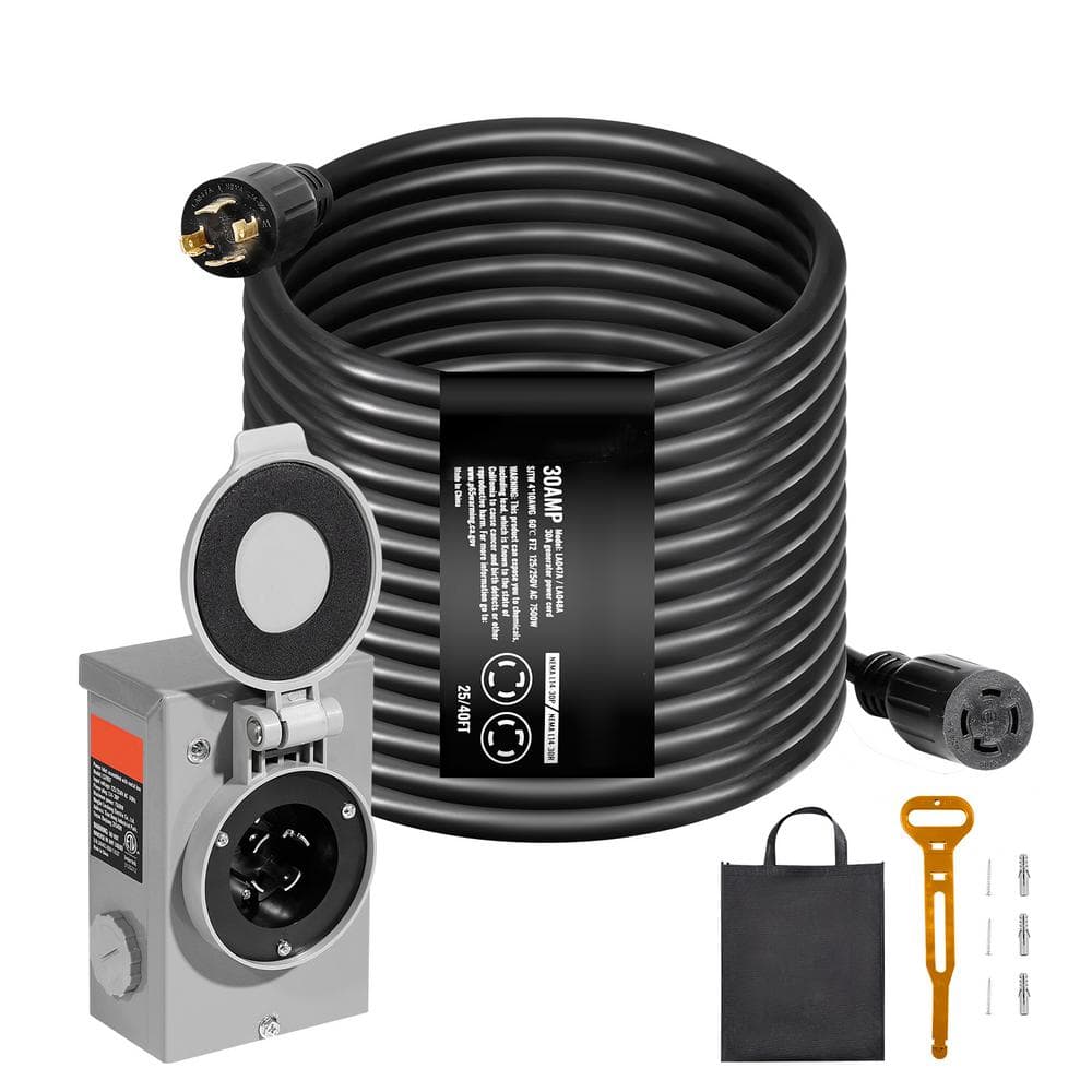 SVOPES Generator Cord and Power Inlet Box Kit, 25 ft., STW, 30 Amps ...
