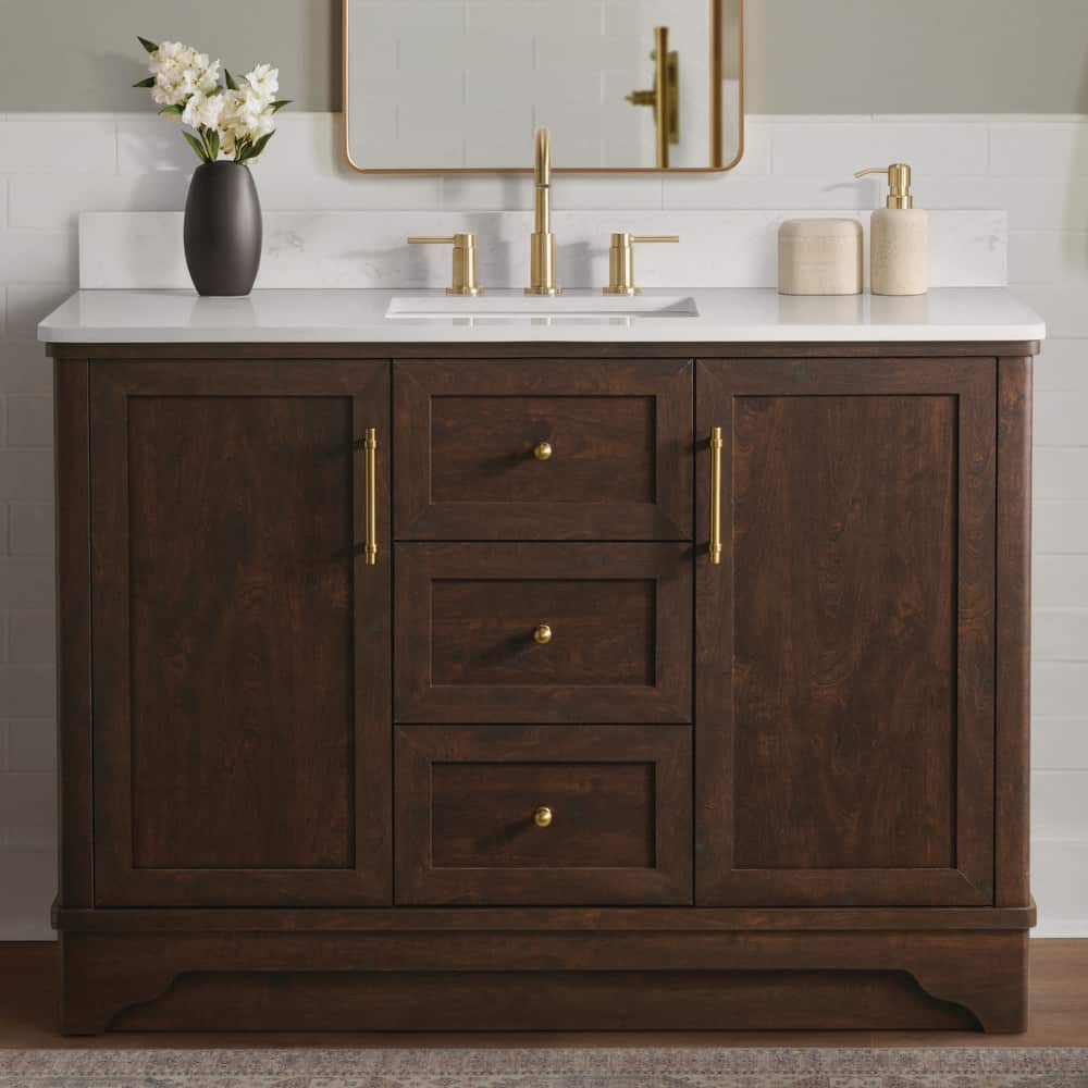 Glacier Bay Eastwood 49 in. Single Sink Dark Walnut Bath Vanity with ...