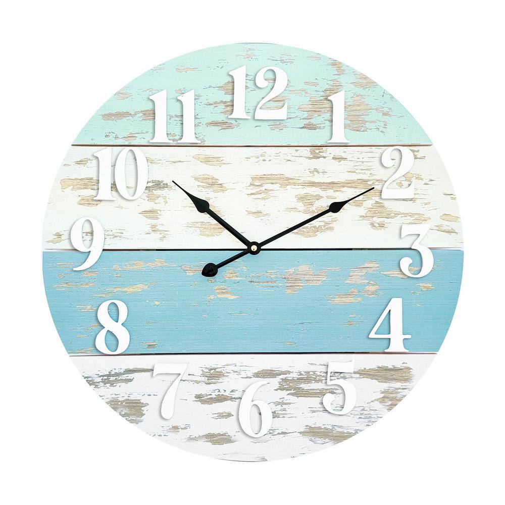 Cubilan Blue Wood Round Wall Clock 852082575 - The Home Depot
