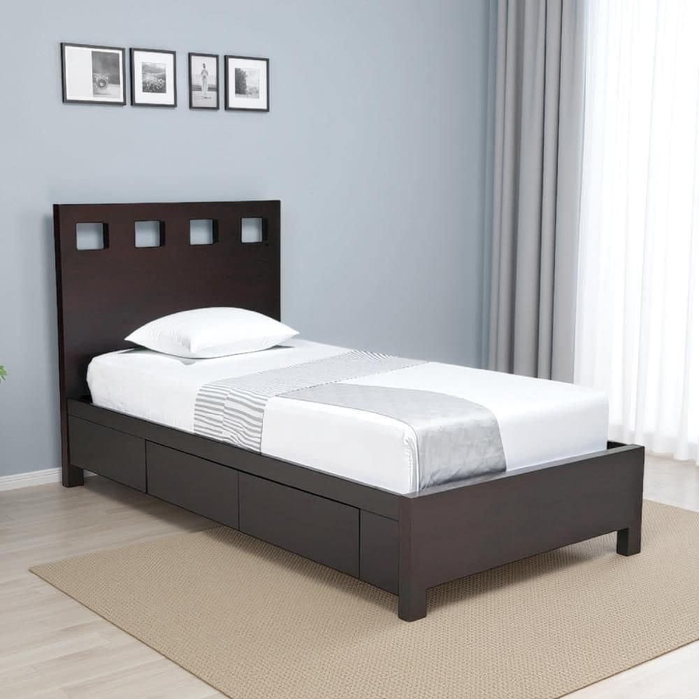 Benjara Yee Espresso Brown Wood Frame King Panel Bed with Cut Out ...