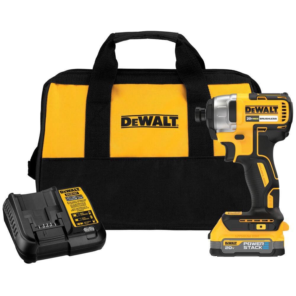 DEWALT 20V MAX Lithium-Ion Brushless Cordless 1/4 in. Impact Driver Kit ...