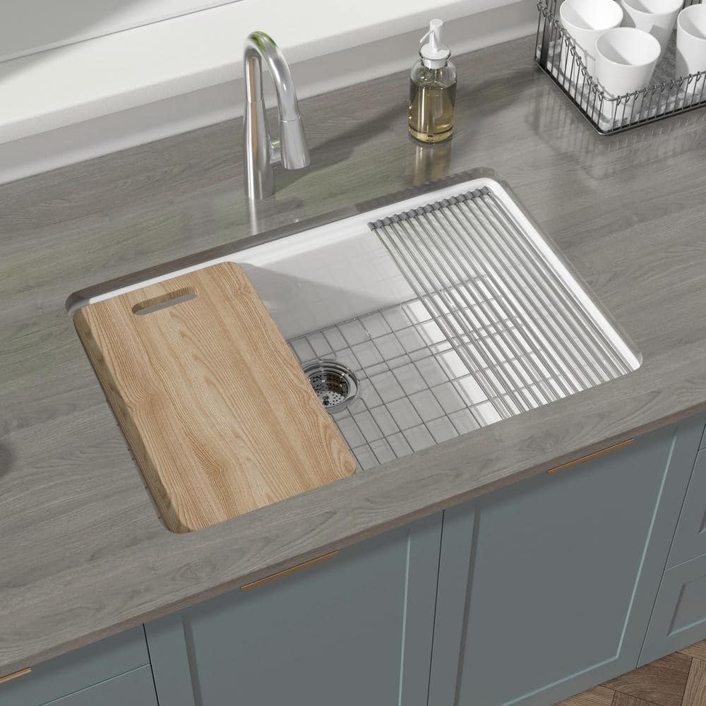 HOMLYLINK Workstation Kitchen Sink 33 in. Drop in/Undermount Single ...